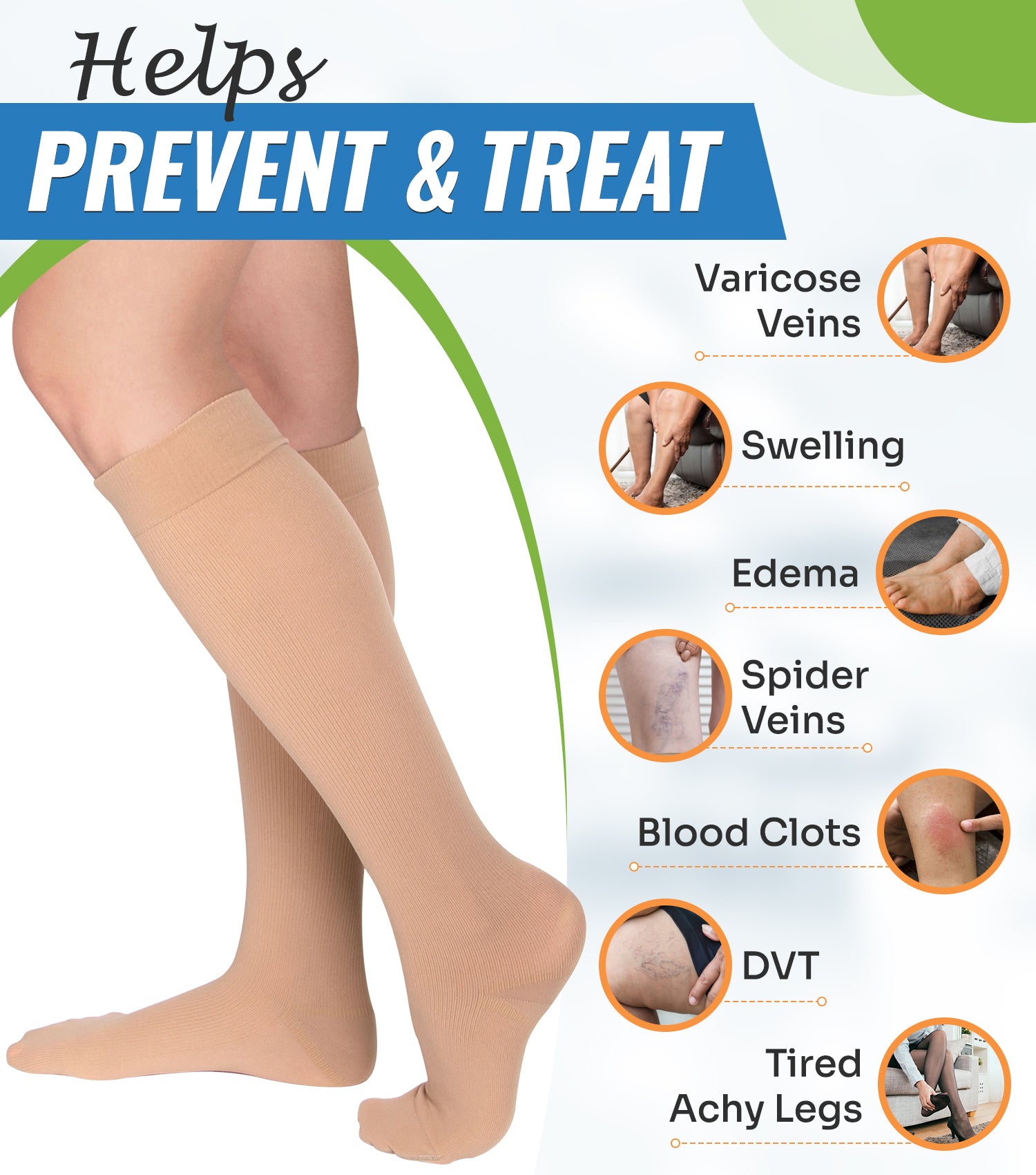 SNUG360 Knee High Compression Socks, 20-30 mmHg, Closed Toe
